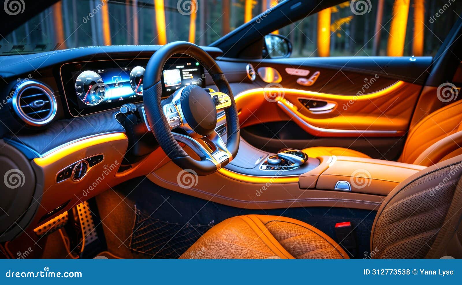 High-tech Dashboard and Leather Seating with Ambient Lighting Inside a ...