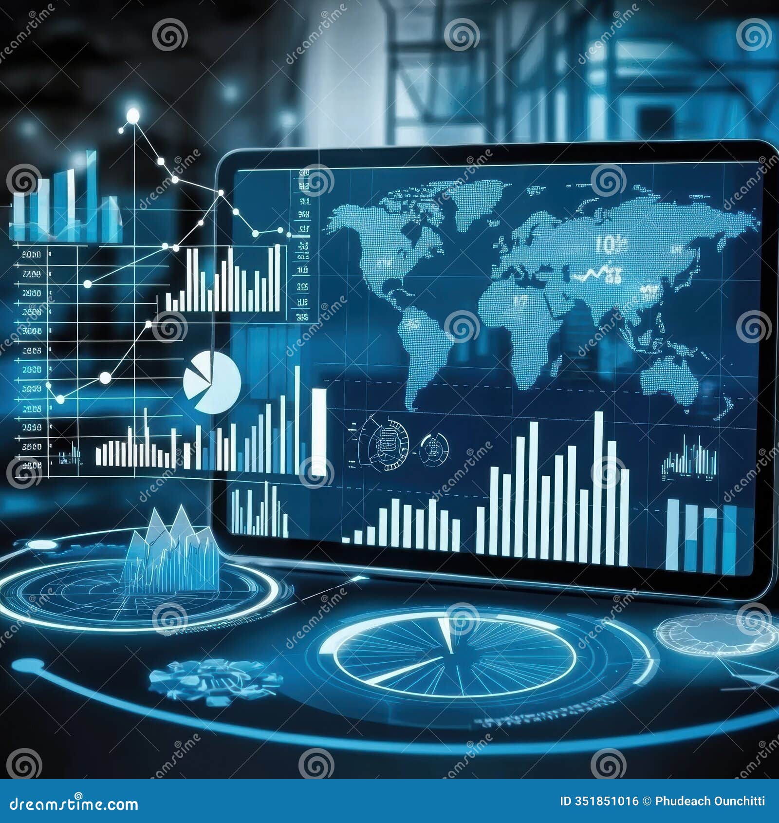 High-Tech Data Analysis with Global Charts and Graphs Displayed Stock ...
