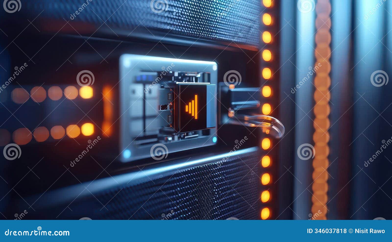 High-Tech Data Center with Advanced Circuitry and LED Indicators for ...