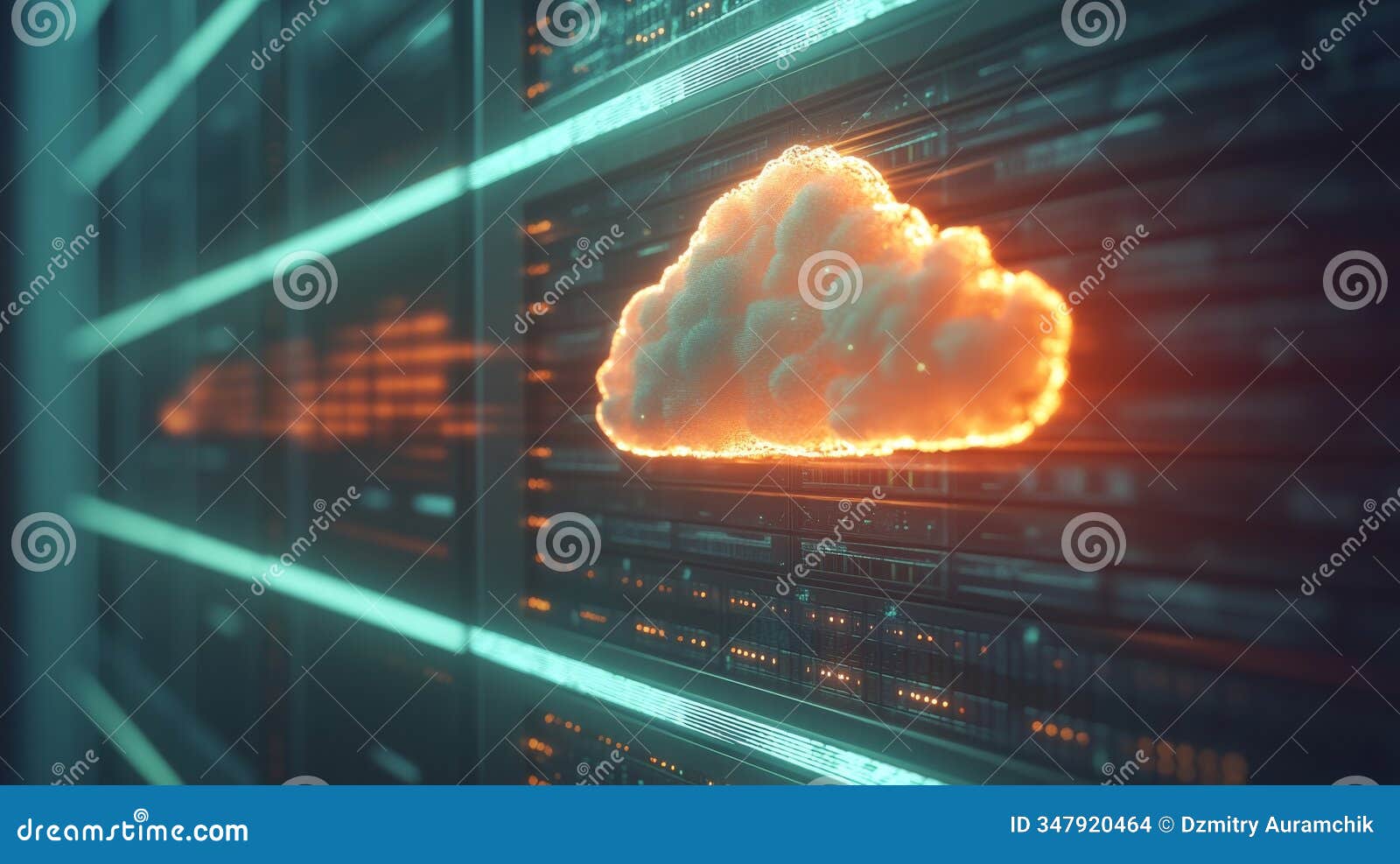 A High-tech Data Center with Bright Clouds Depicting Cloud Computing ...
