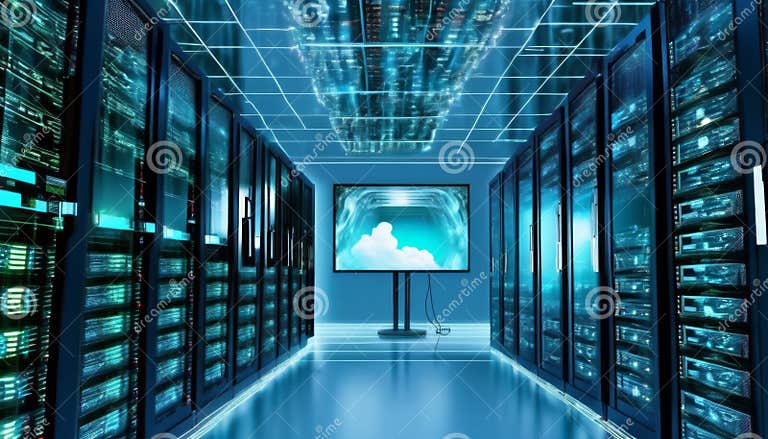 High-Tech Data Center with Cloud Interface Stock Photo - Image of ...