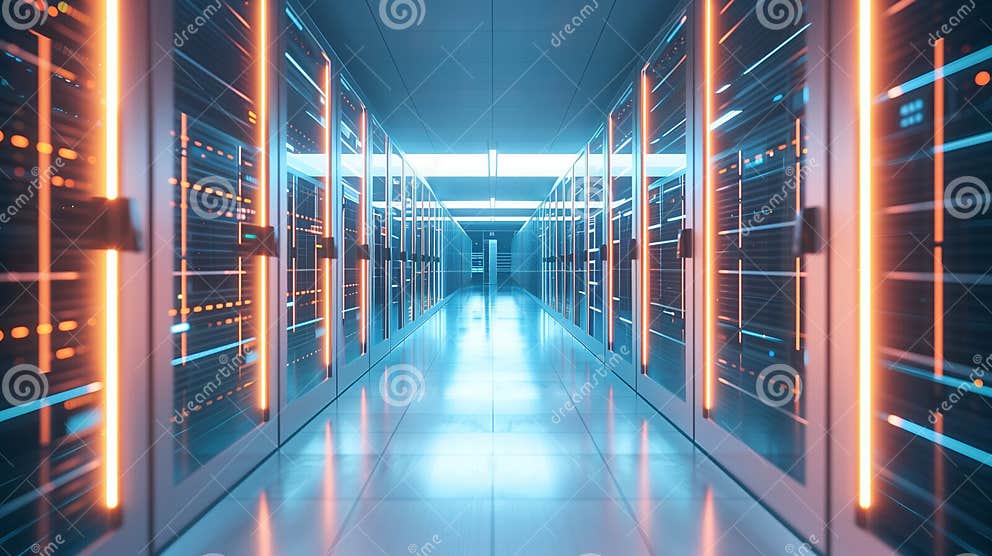 High-tech Data Center with Endless Rows of Servers High-tech Data ...