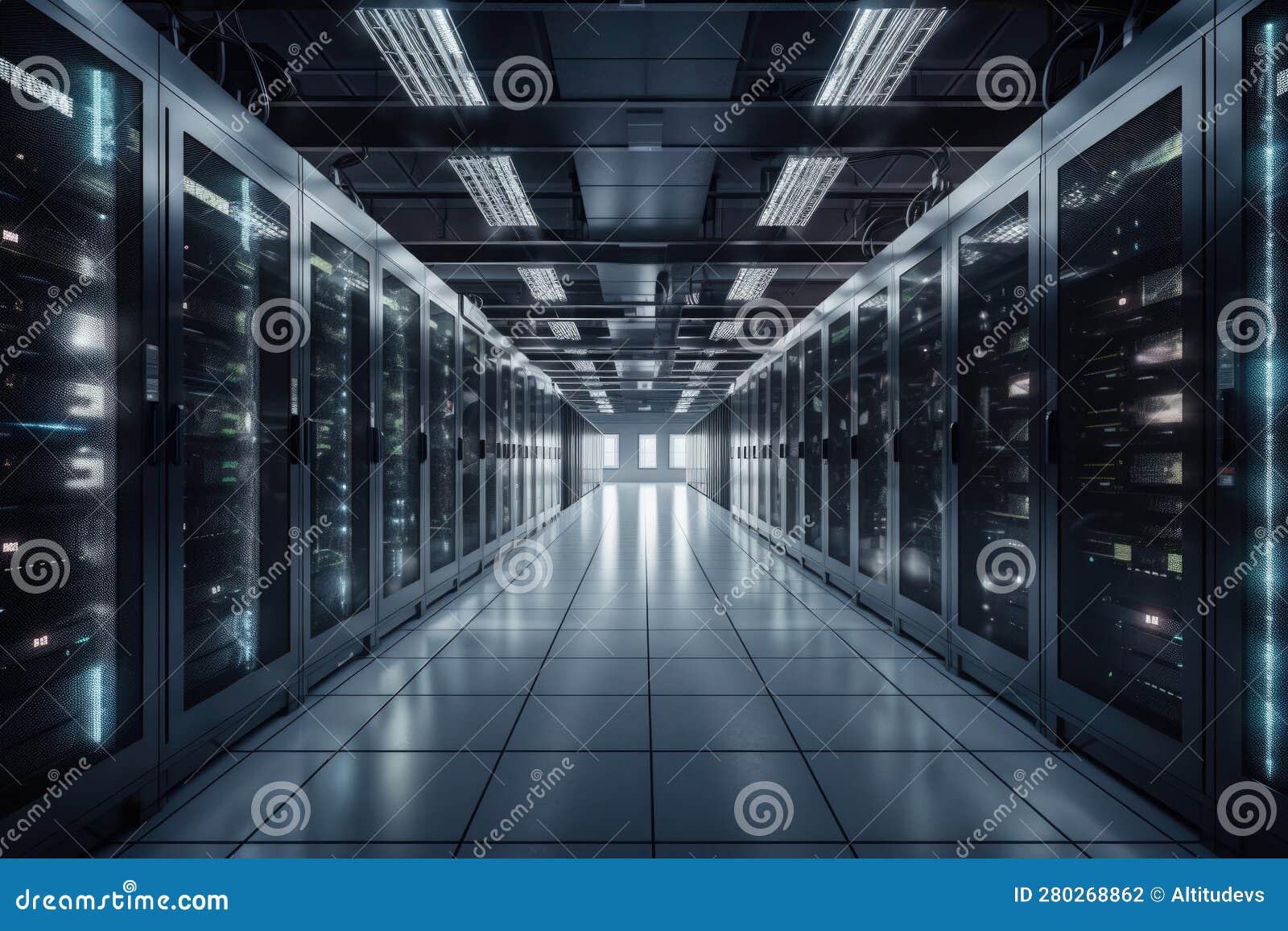 High-tech Data Center with Intricate Server Racks and Massive Amounts ...