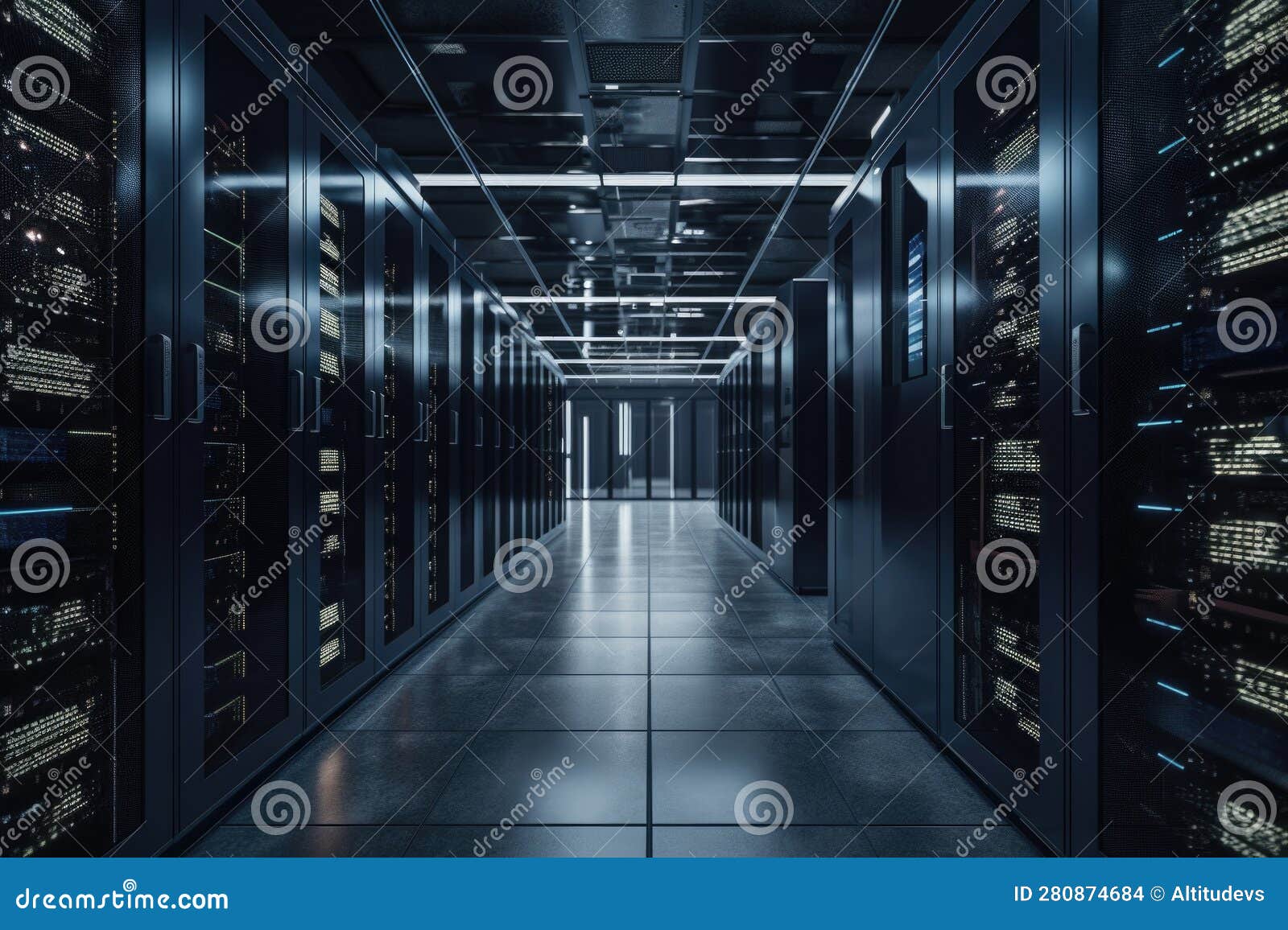 High-tech Data Center with Intricate Server Racks and Massive Amounts ...