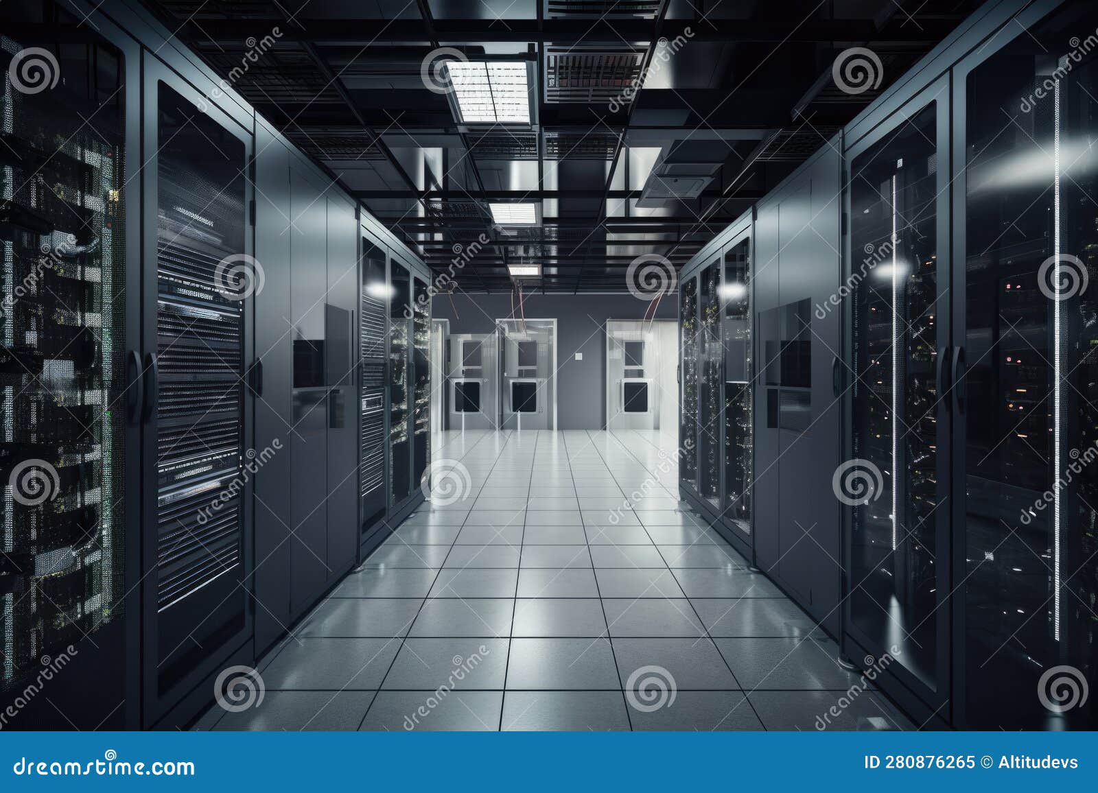 High-tech Data Center with Intricate Server Racks and Massive Amounts ...