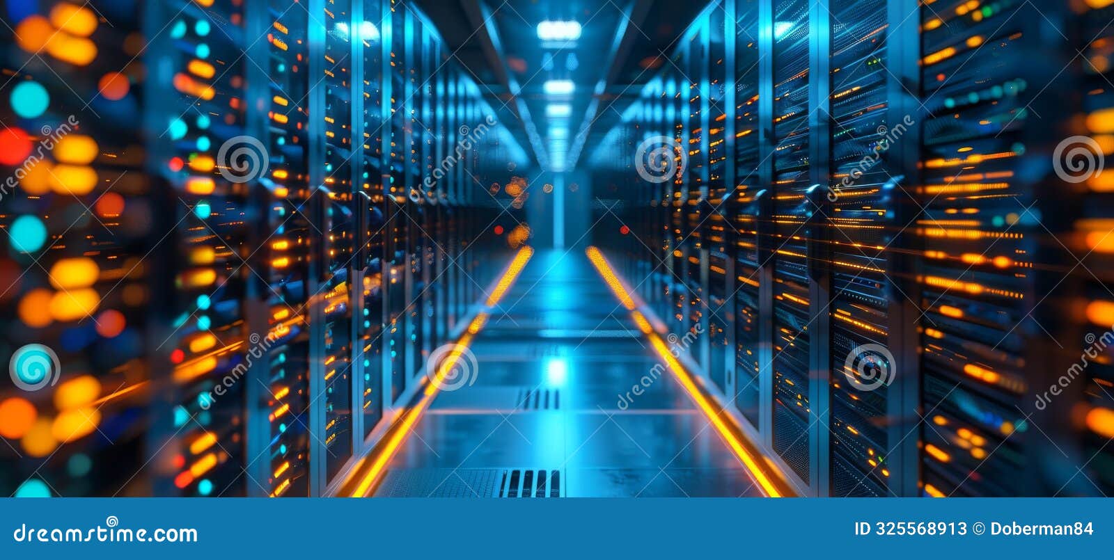 High-tech Data Center with Rows of Illuminated Server Racks in Perspective View Stock Image ...
