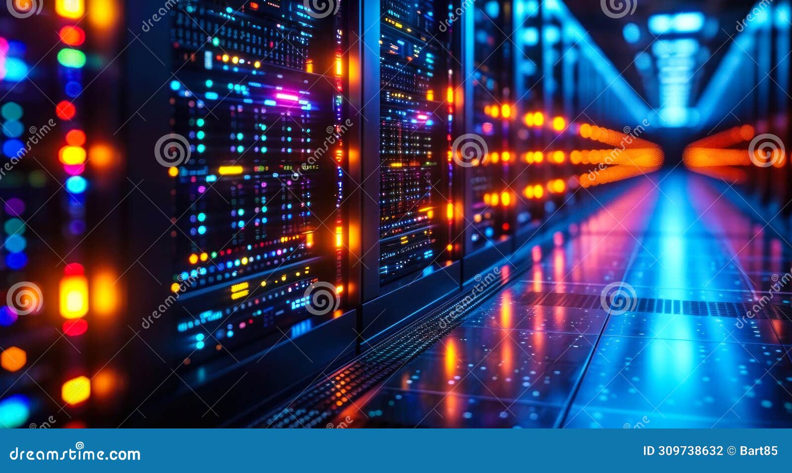 High-Tech Data Center Server Racks with Glowing LED Lights, Symbolizing ...