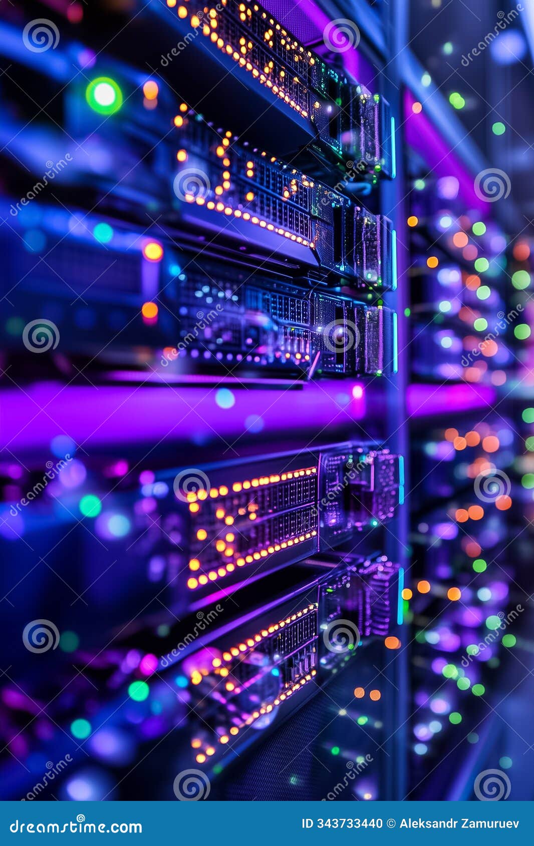 A High-tech Data Center Showcasing Colorful Server Lights and Complex ...