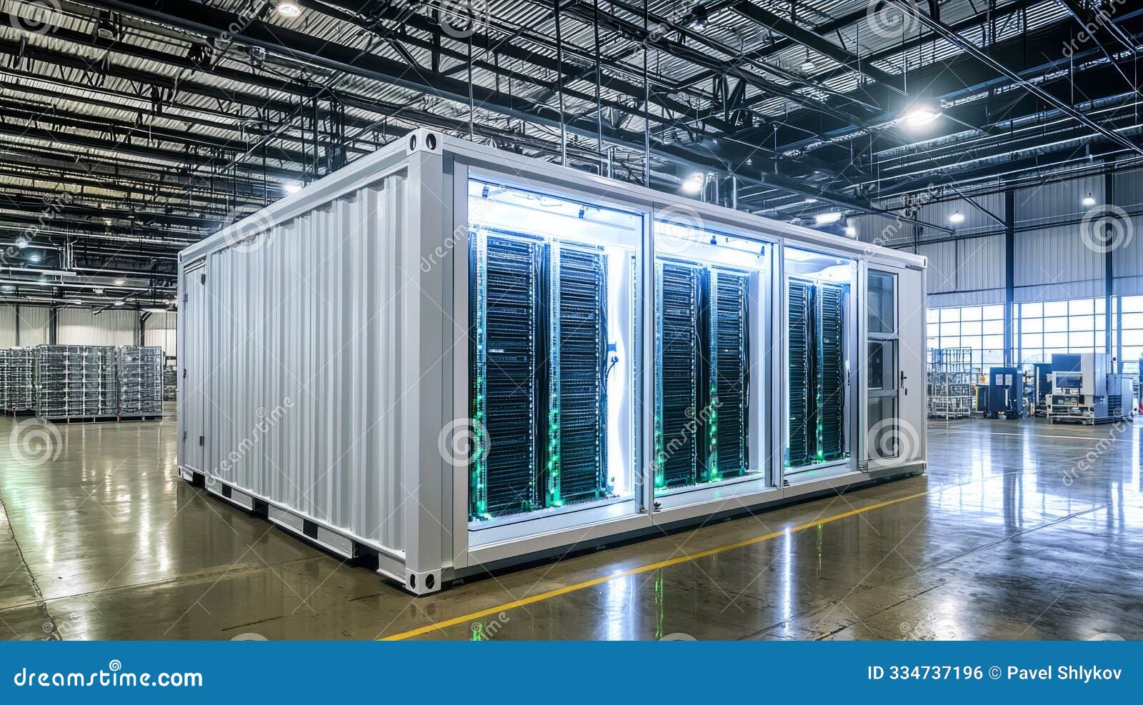 High-tech Data Center Unit Housed Inside an Open-door White Container ...