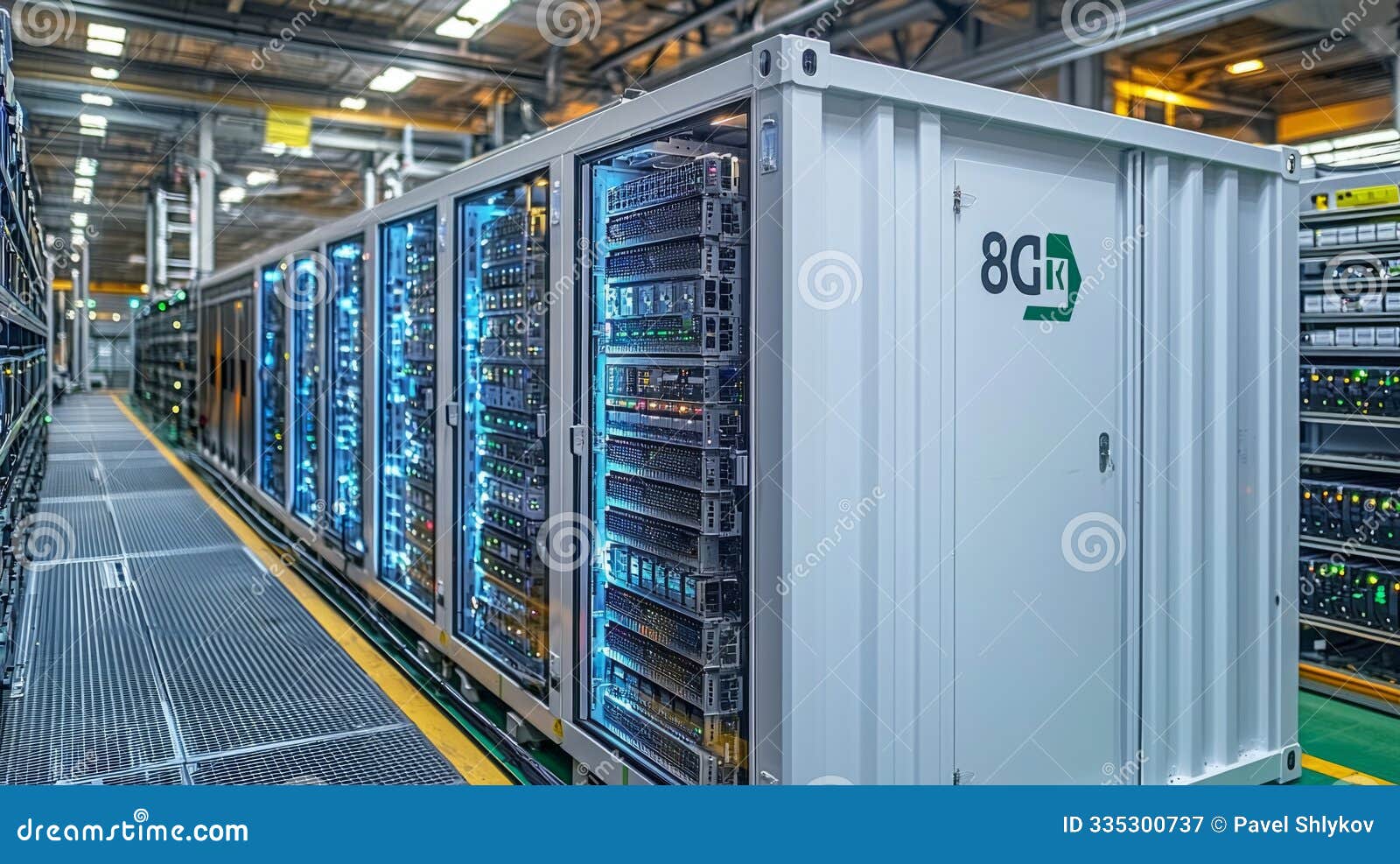 High-tech Data Center Unit Housed Inside an Open-door White Container ...