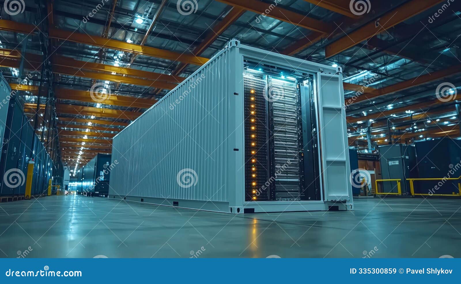 High-tech Data Center Unit Housed Inside an Open-door White Container ...