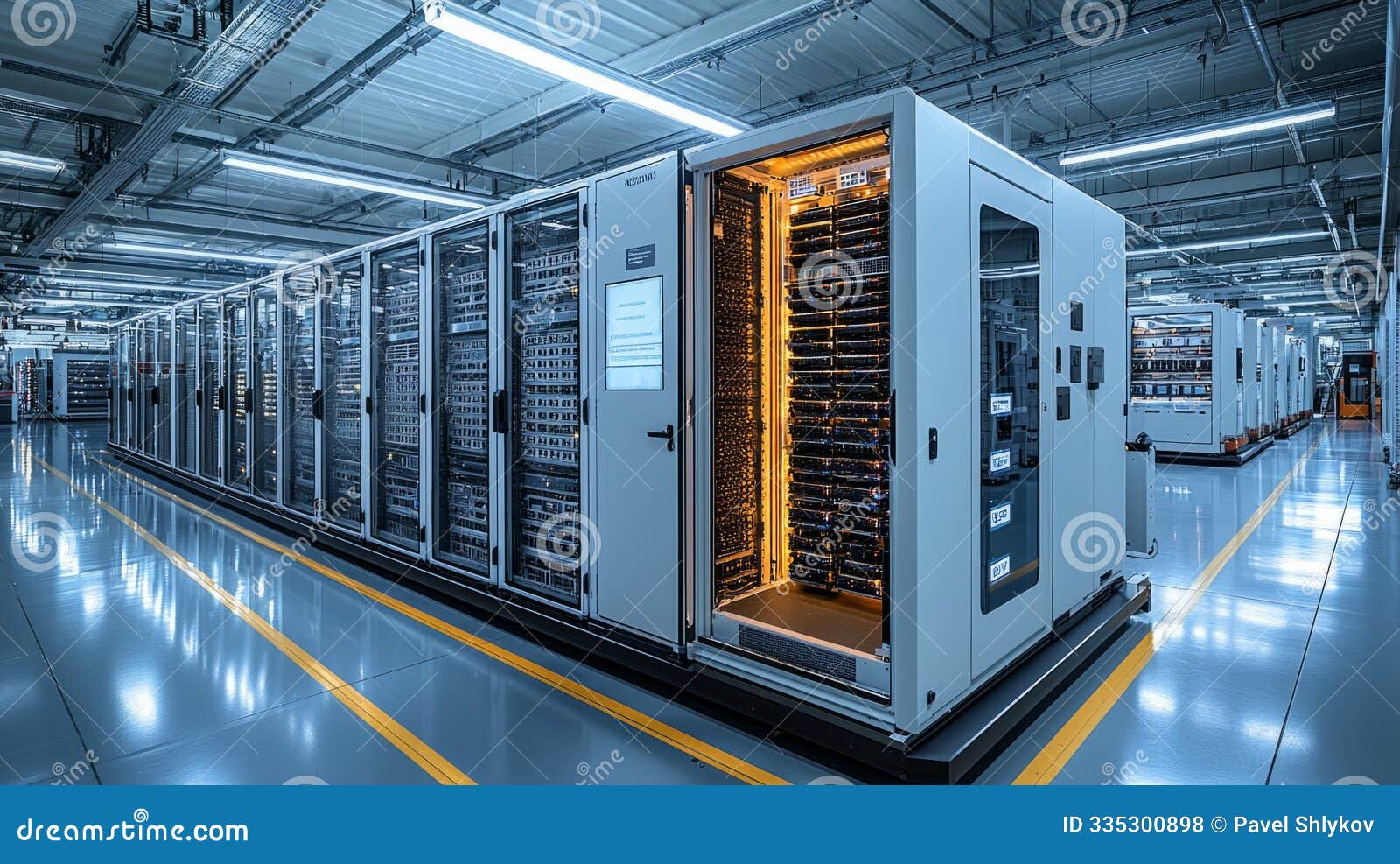 High-tech Data Center Unit Housed Inside an Open-door White Container ...
