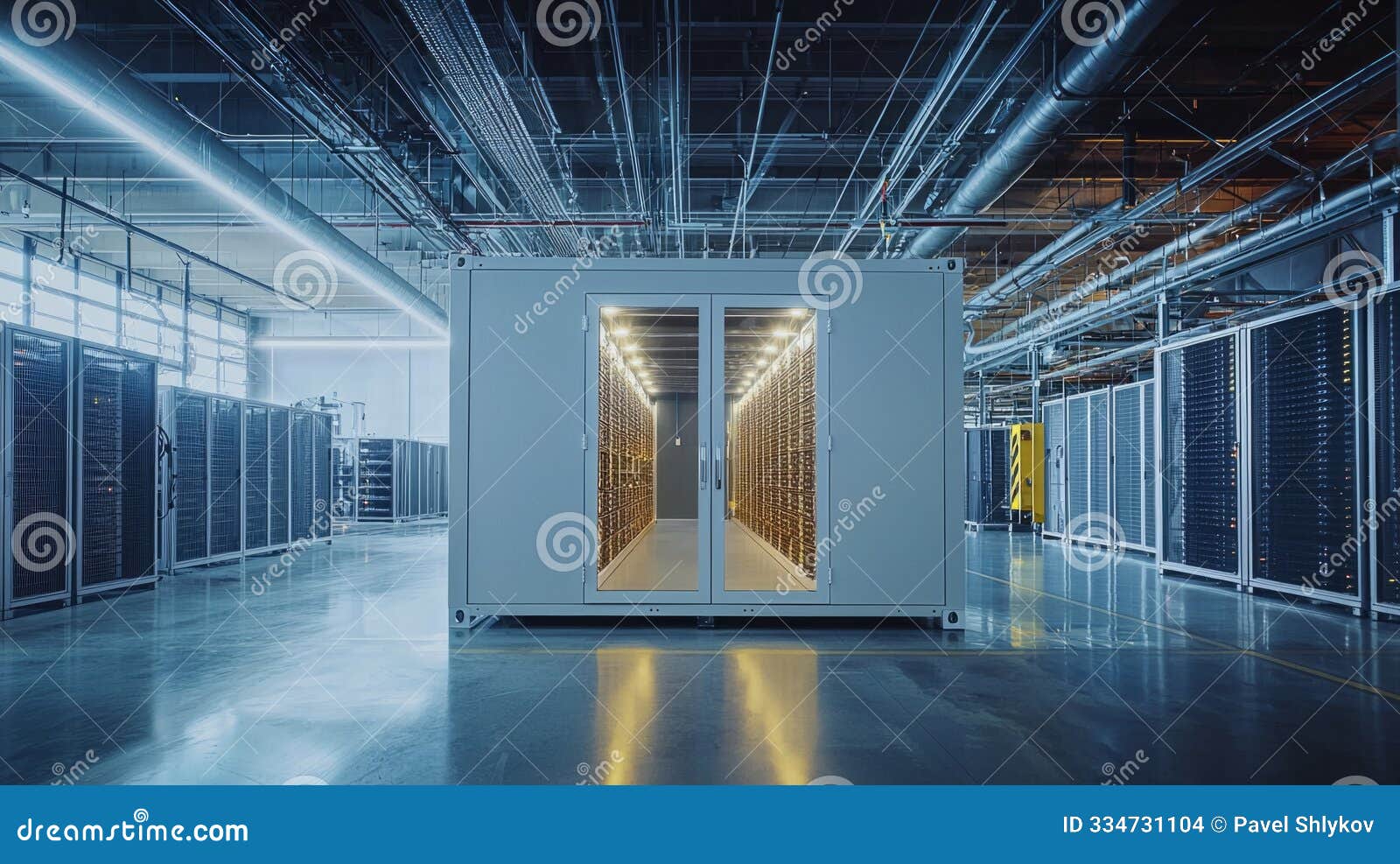 High-tech Data Center Unit Housed Inside an Open-door White Container ...