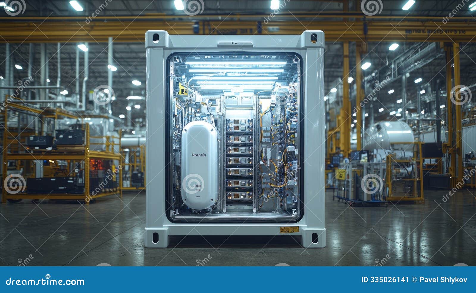 High-tech Data Center Unit Housed Inside an Open-door White Container ...