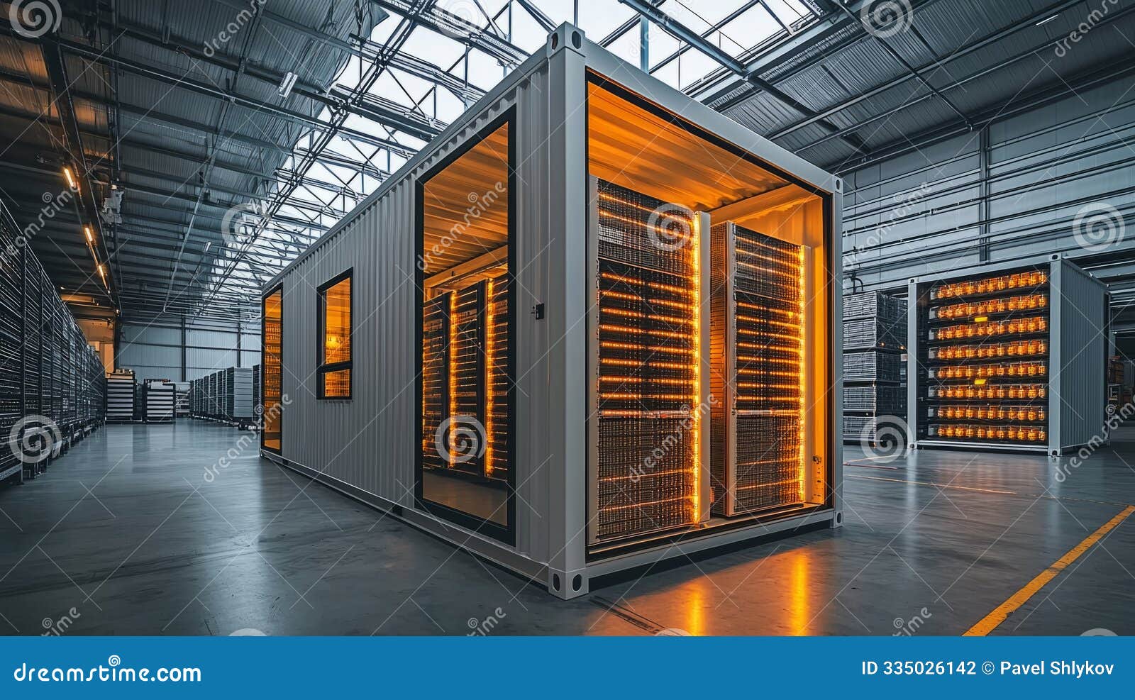 High-tech Data Center Unit Housed Inside an Open-door White Container ...