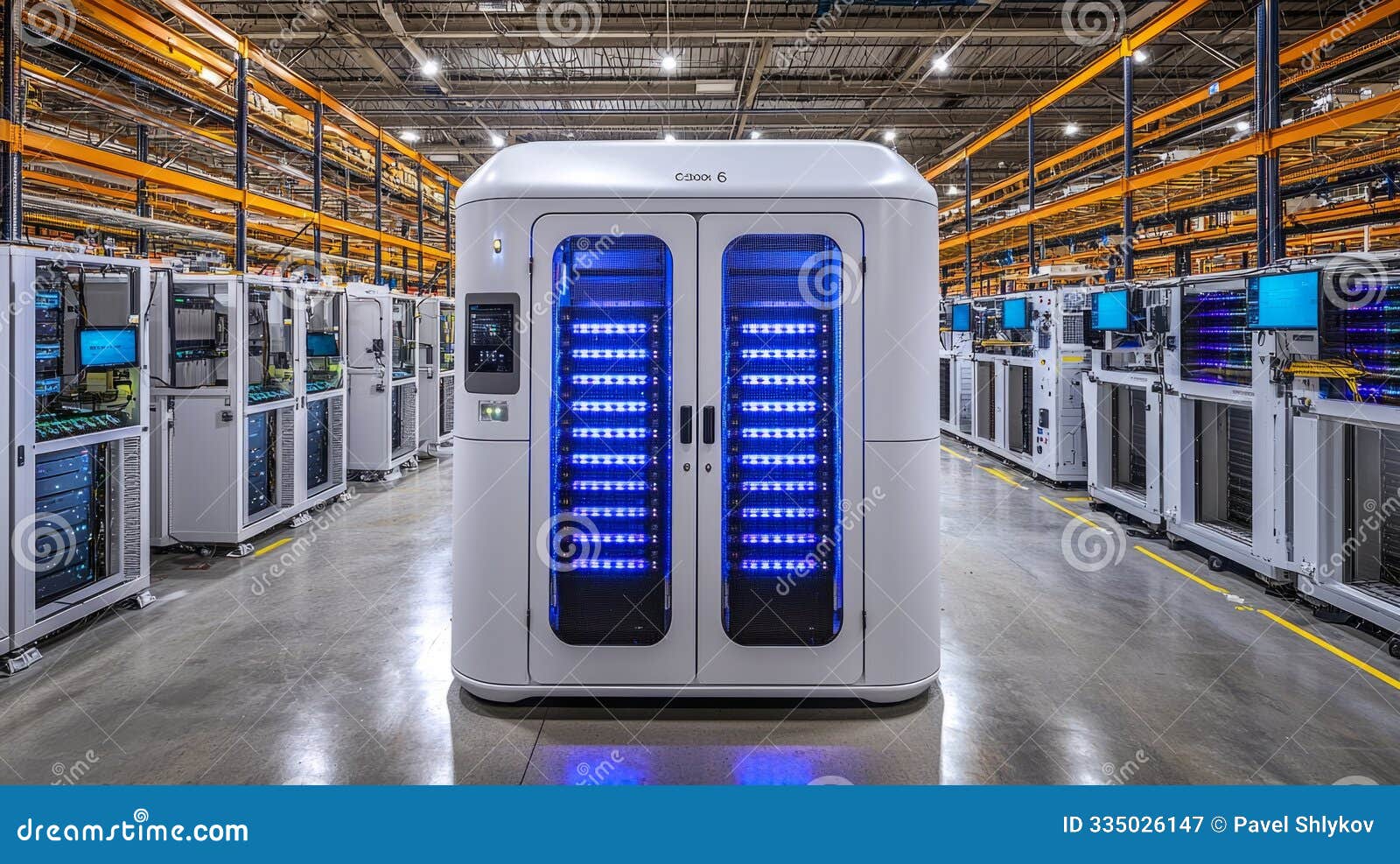 High-tech Data Center Unit Housed Inside an Open-door White Container ...
