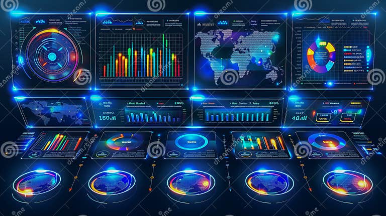 High-Tech Data Dashboard with Interactive Visualizations Stock Illustration - Illustration of ...