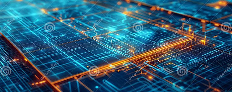 High-Tech Data Network Close-Up with Glowing Pathways and Circuitry ...