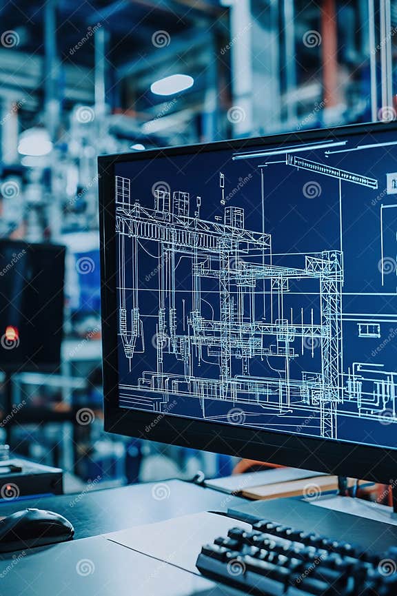 High-tech Desktop Setup with a 3D CAD Rendering of Power Grid ...