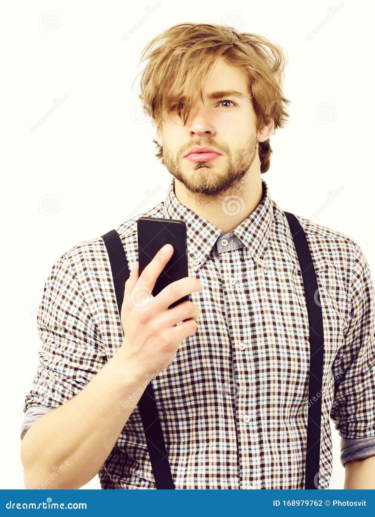 High Tech Development Concept. Man with Mobile Phone Stock Photo ...