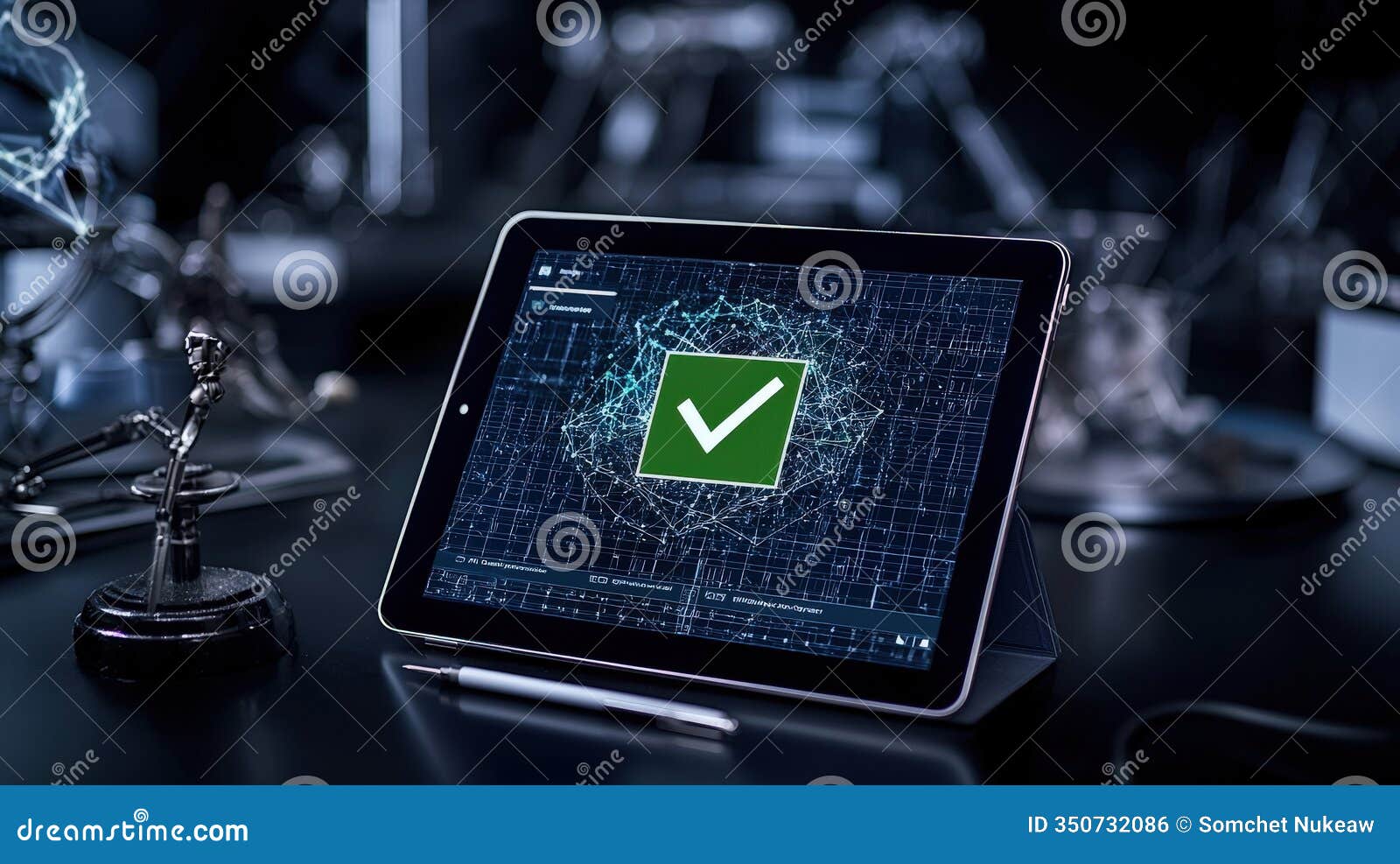 High-tech Digital Approval Notification with Green Checkmark in Modern ...