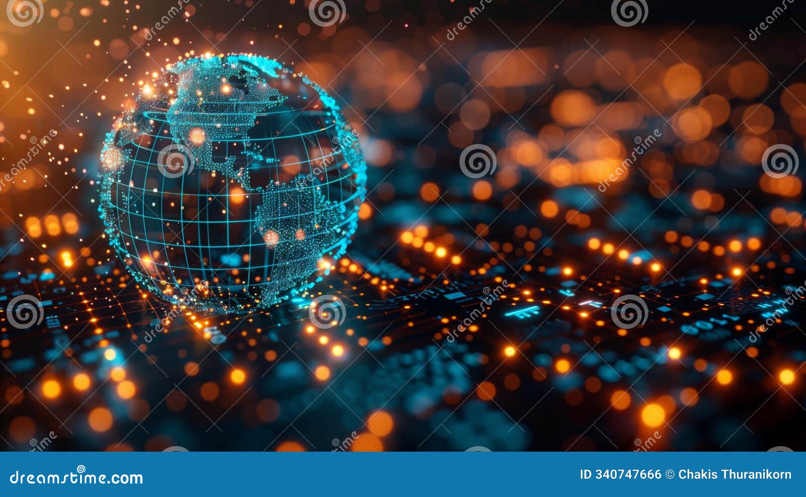 A High-tech Digital Globe Displays a Network Grid Filled with ...