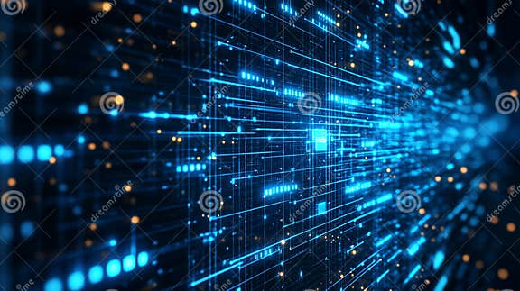 High-Tech Digital Graphic with Blue Coding and Network Symbols ...
