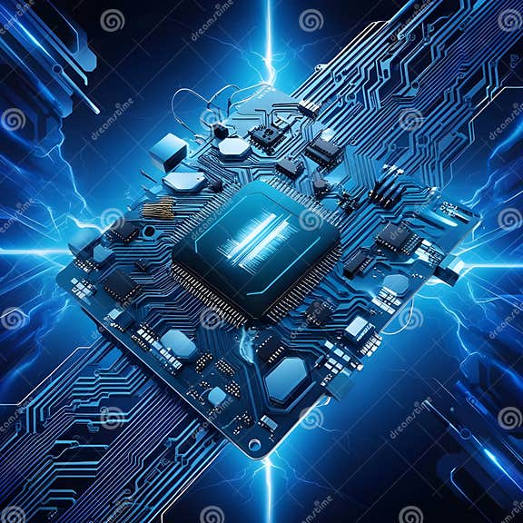 High-tech, Digital Illustration Featuring a Central Processing Unit (CPU) at the Centre. Stock ...