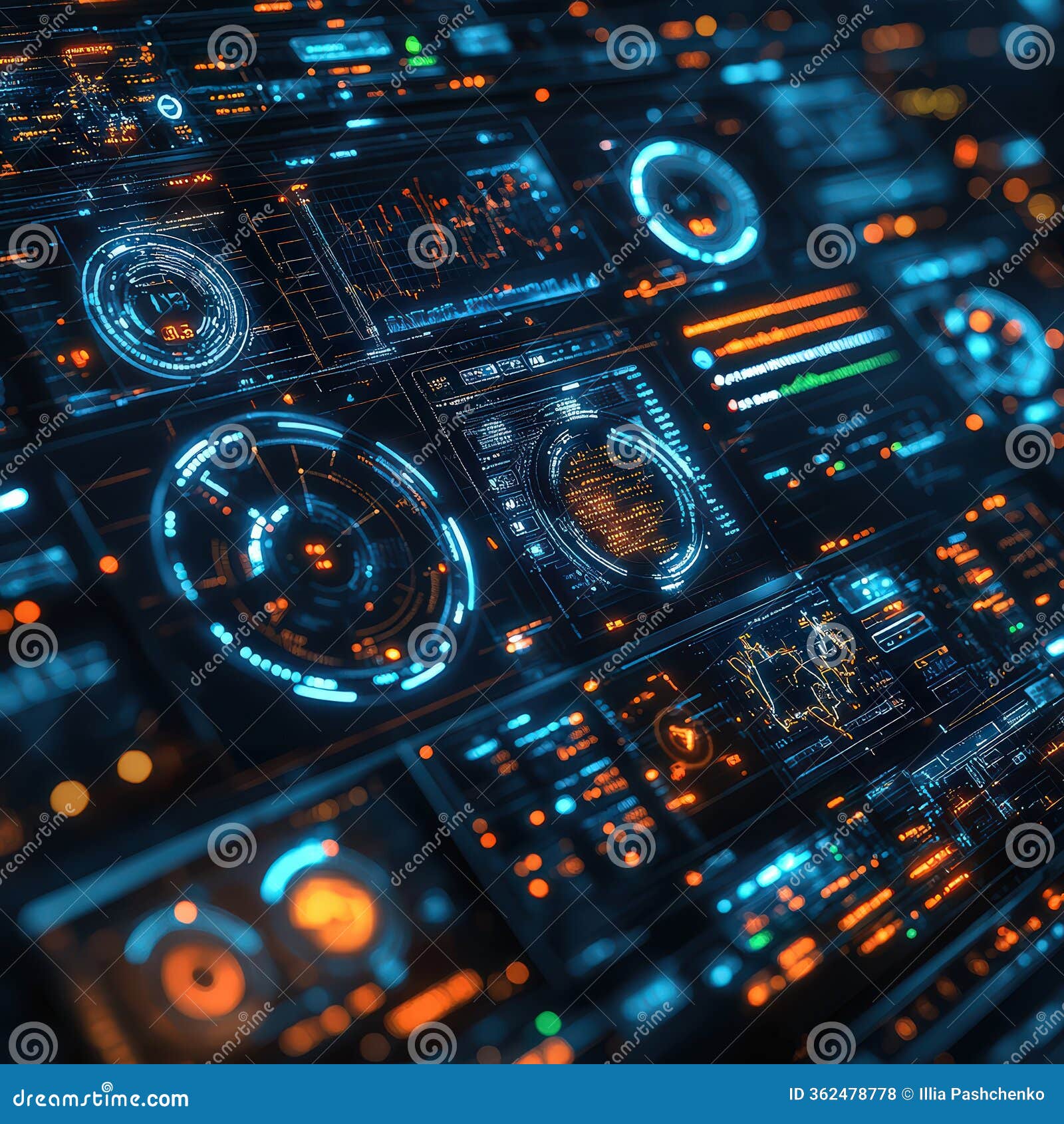 High-tech Digital Interface with Holographic Data, Futuristic Graphs ...