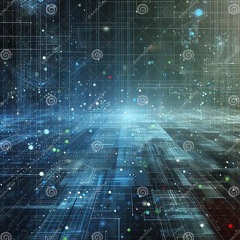 High-tech Digital Landscape with Glowing Data Streams Stock Image ...