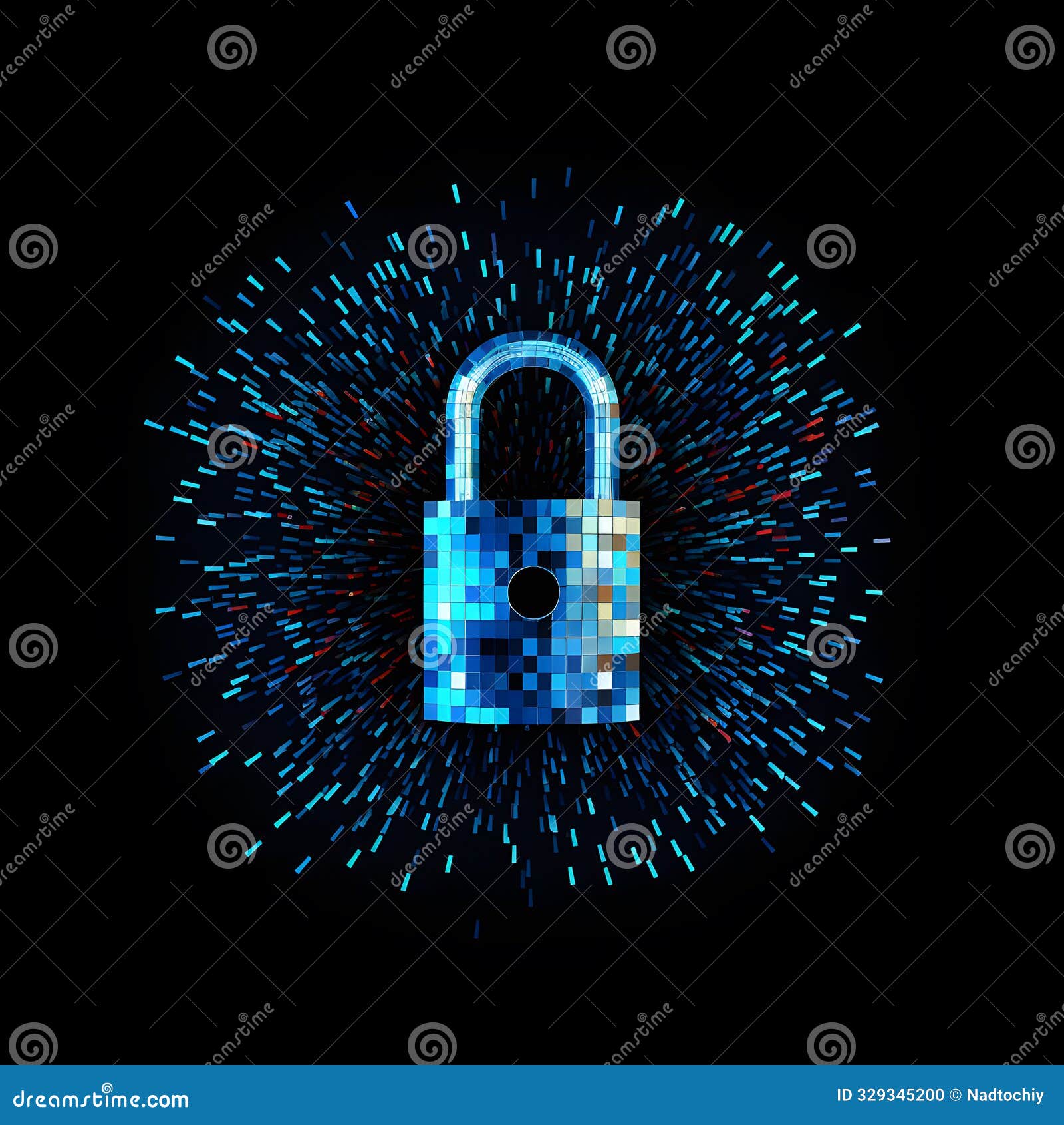 Digital Security Lock with Explosive Pixel Effect on Black Background ...