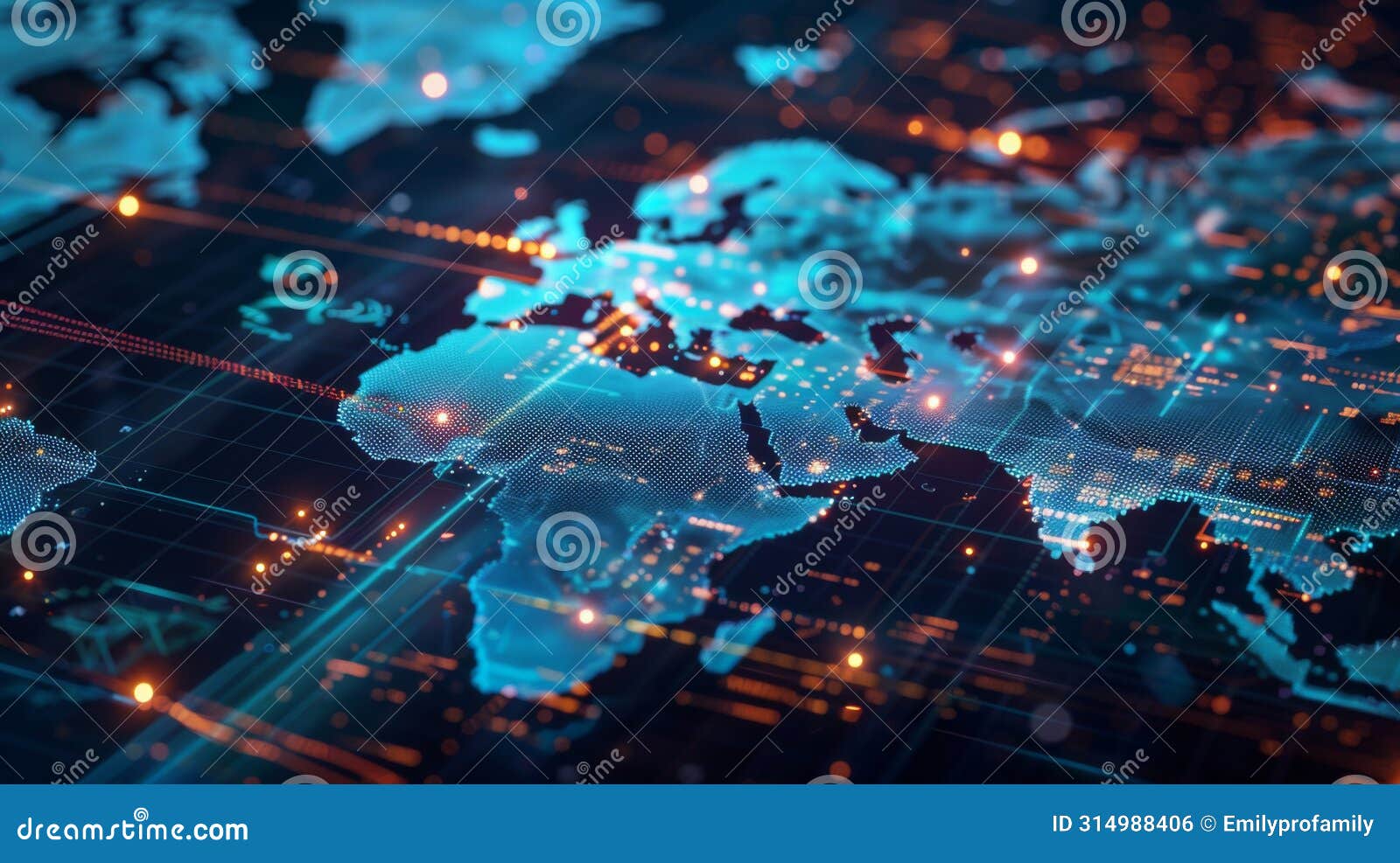 Digital Map Projection Highlighting Global Connectivity Stock Photo ...