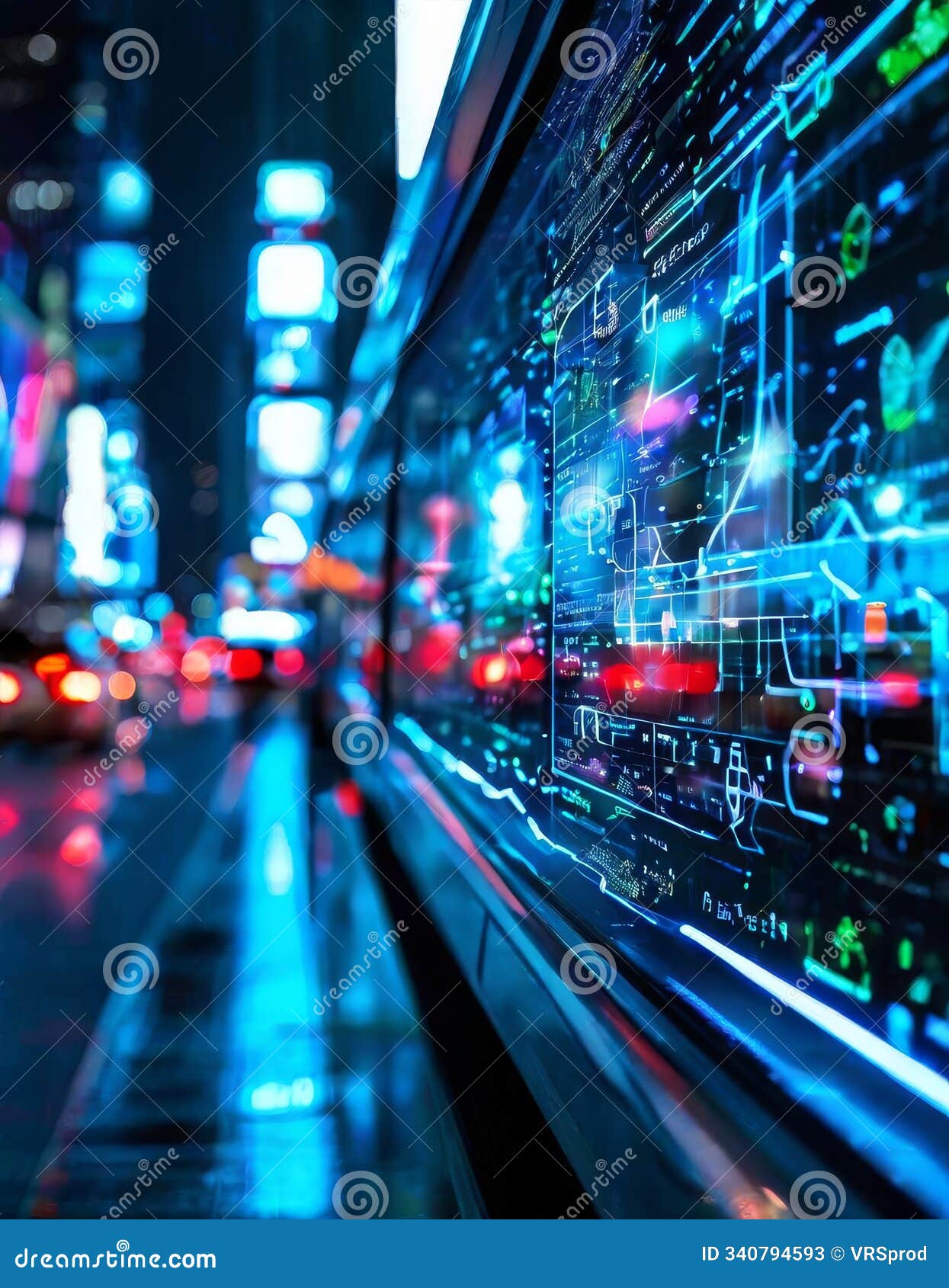 High-tech Digital Screen Interface Reflecting Futuristic City Streets ...