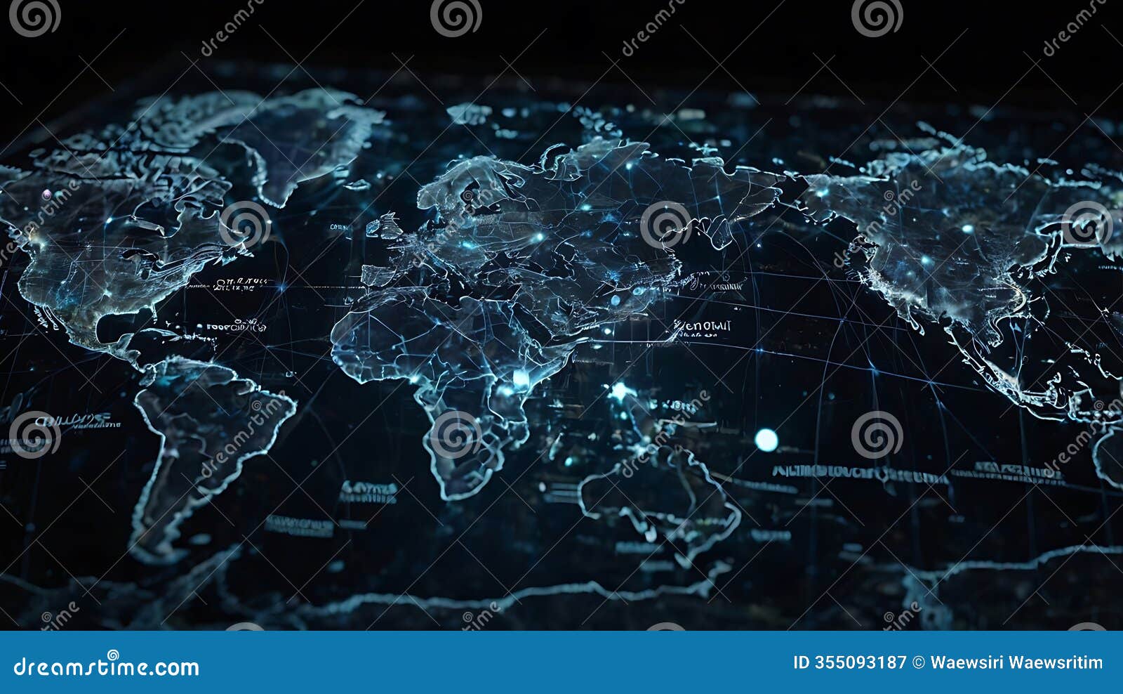 A High-tech Digital World Map with a Dark Background. Stock ...
