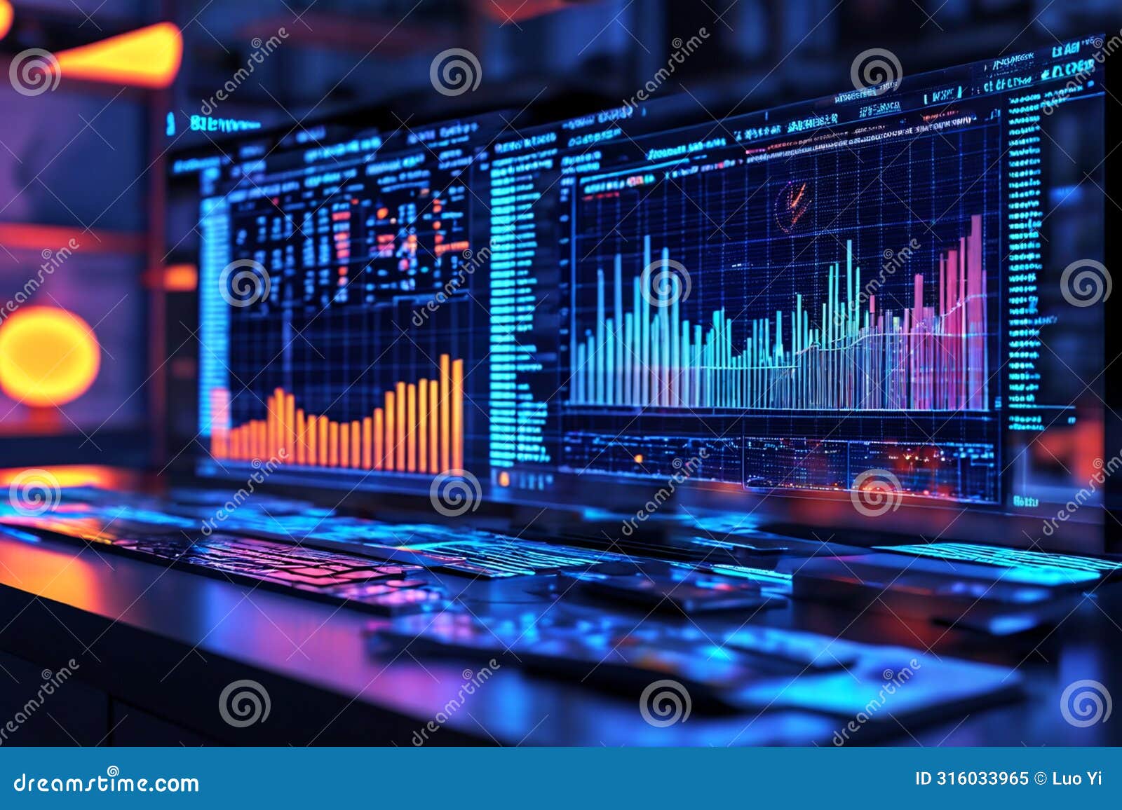 High-Tech Display: Data Insights in Modern Finance or Tech Stock ...