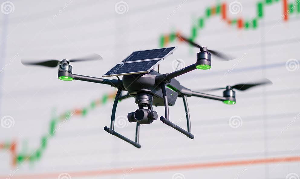 A High-tech Drone Equipped with a Solar Panel, Hovering in Front of a ...