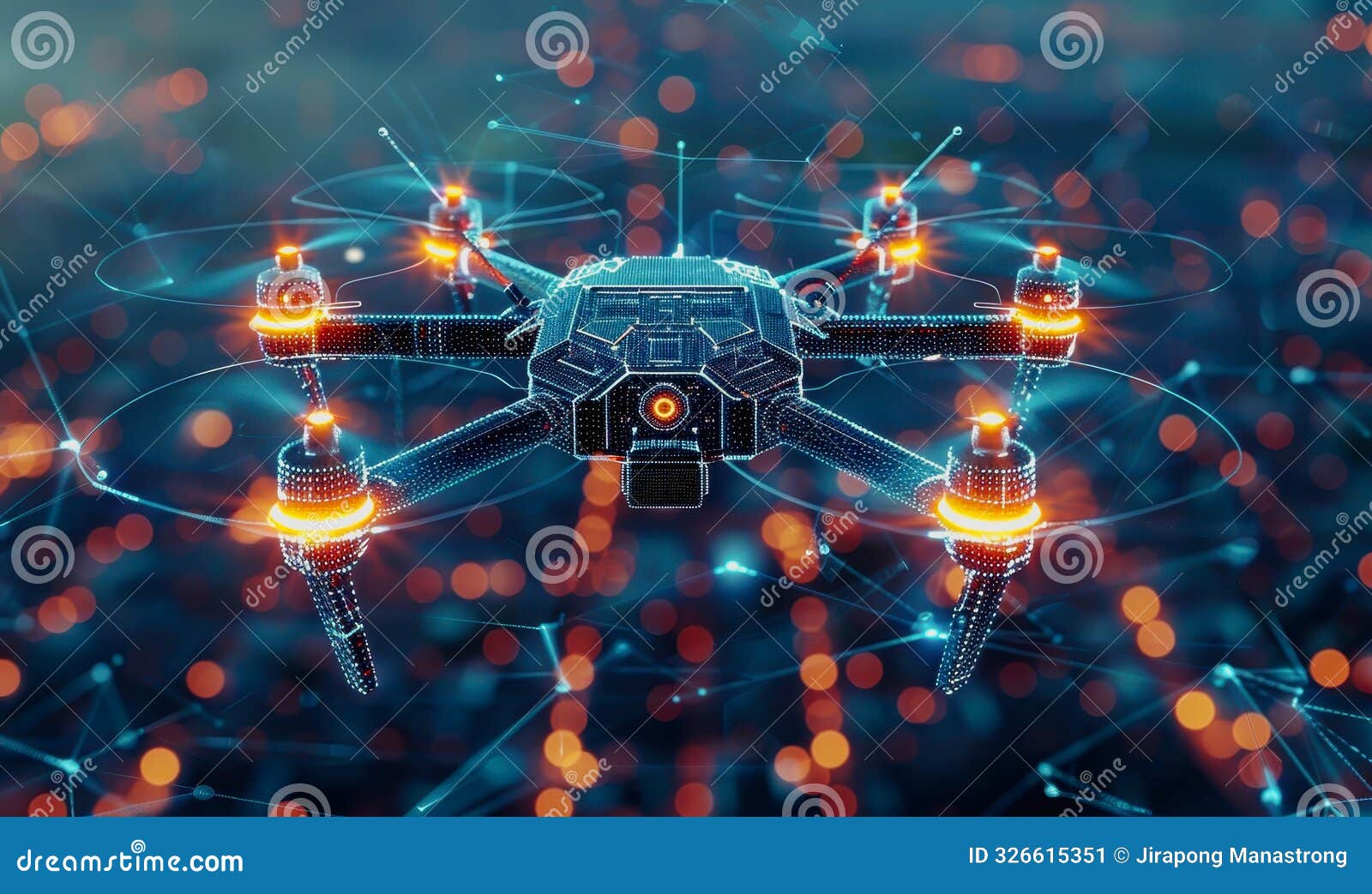 High-tech Drone with Illuminated Circuits and Propeller Over Glowing ...