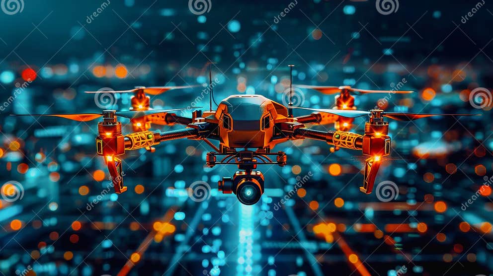 High-tech Drone with Illuminated Circuits and Propeller Over Glowing ...