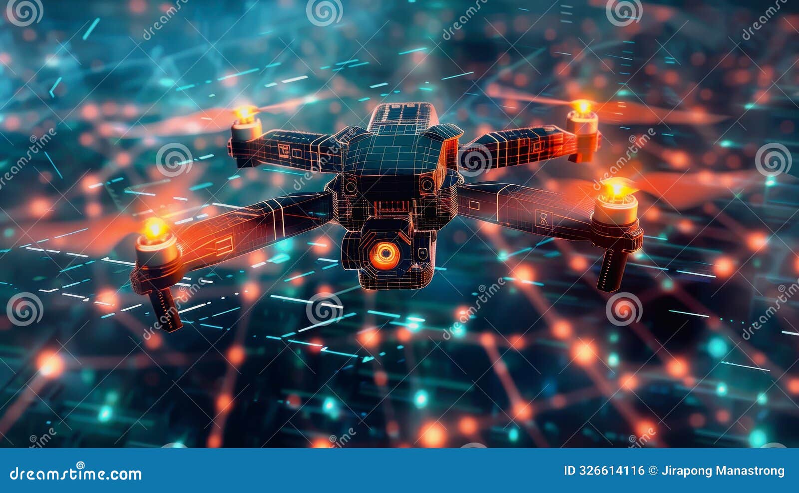 High-tech Drone with Illuminated Circuits and Propeller Over Glowing ...