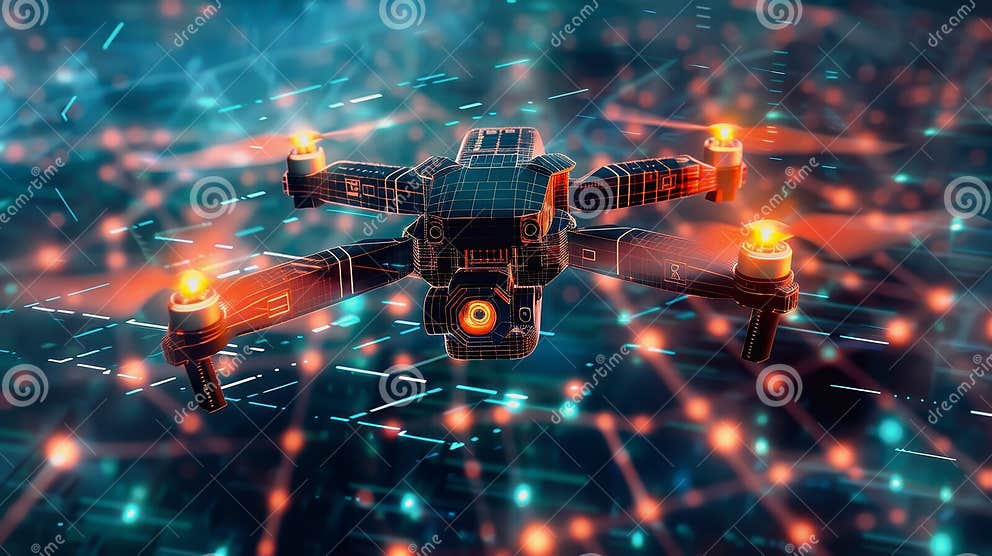 High-tech Drone with Illuminated Circuits and Propeller Over Glowing ...