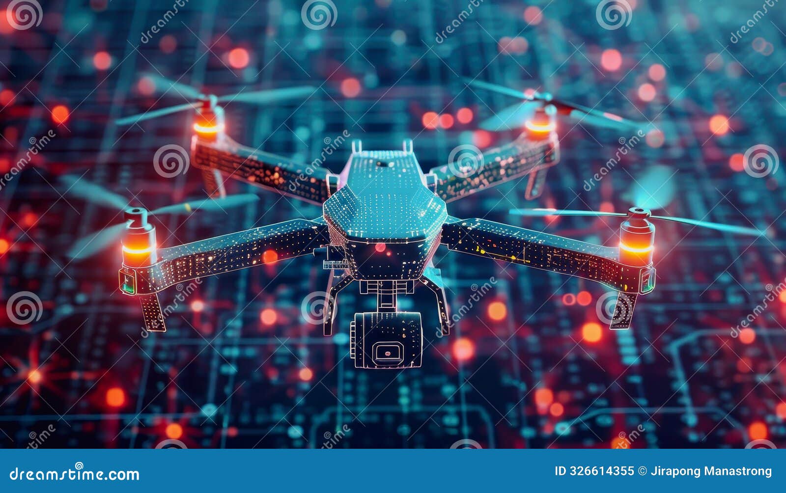 High-tech Drone with Illuminated Circuits and Propeller Over Glowing ...