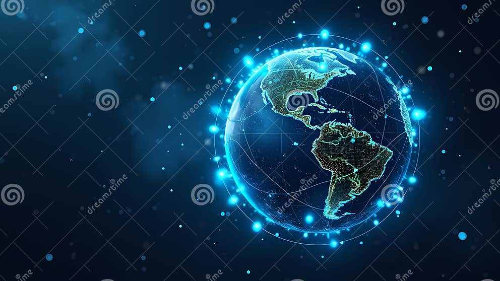 High-Tech Earth with Pathways in Cosmic Backdrop Stock Photo - Image of ...