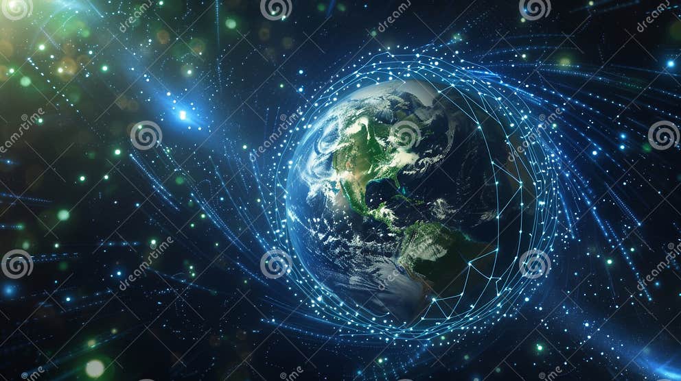 A High-tech Earth Visualization with Digital Coding Streams, Reflecting ...