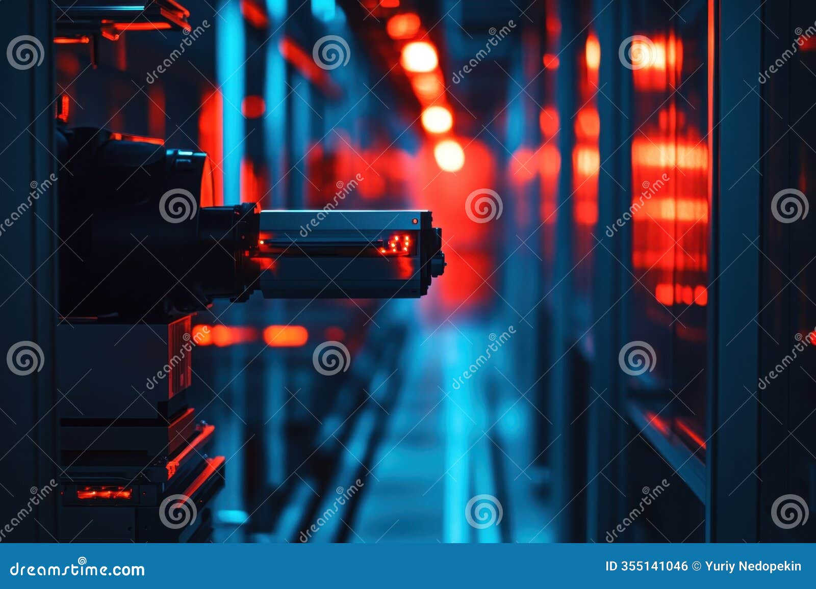 High-tech Equipment Operates in a Dimly Lit Data Center with Vibrant ...