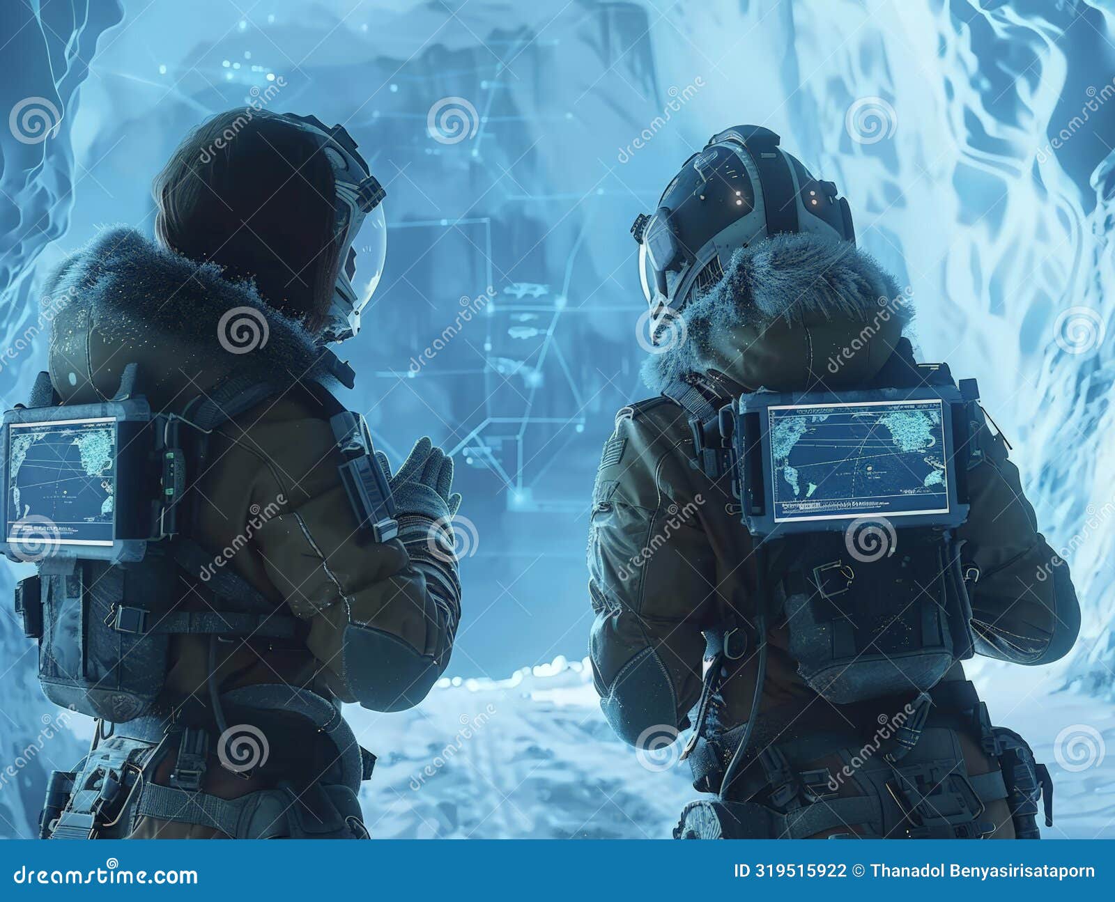 A High Tech Exploration Team at the North Pole Stock Illustration ...