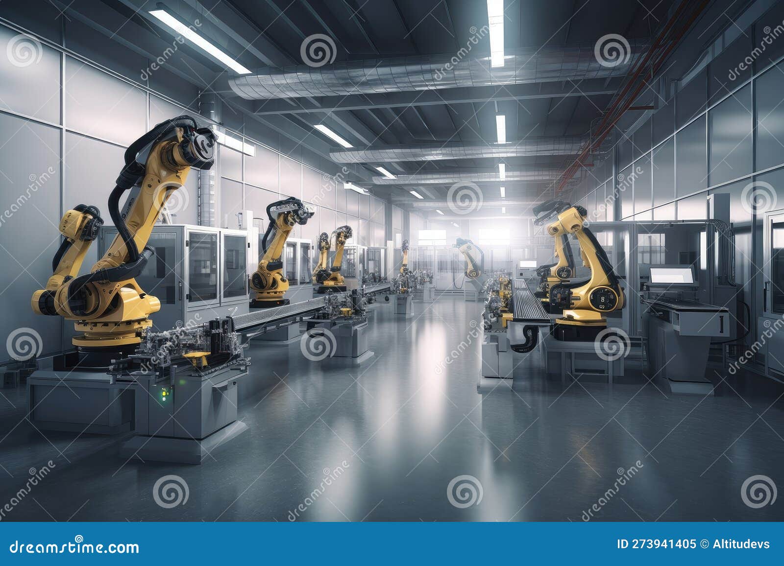 High-tech Factory, with Robotic Arms Assembling Intricate Devices and ...