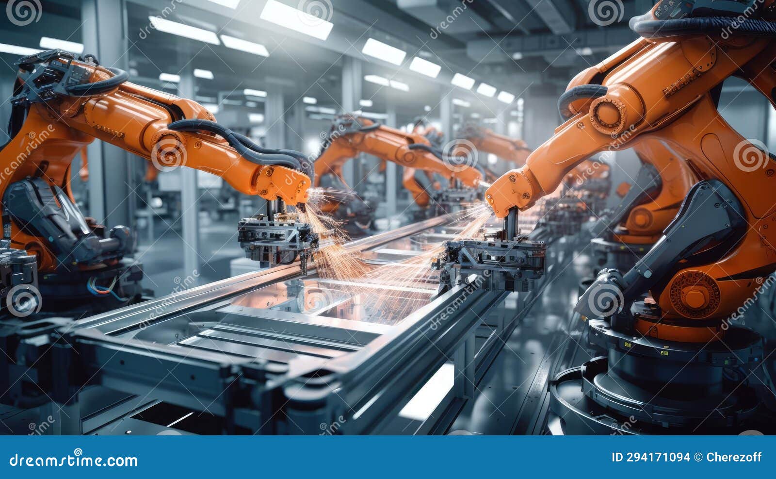 High-tech Factory with Robots Stock Photo - Image of engineering ...