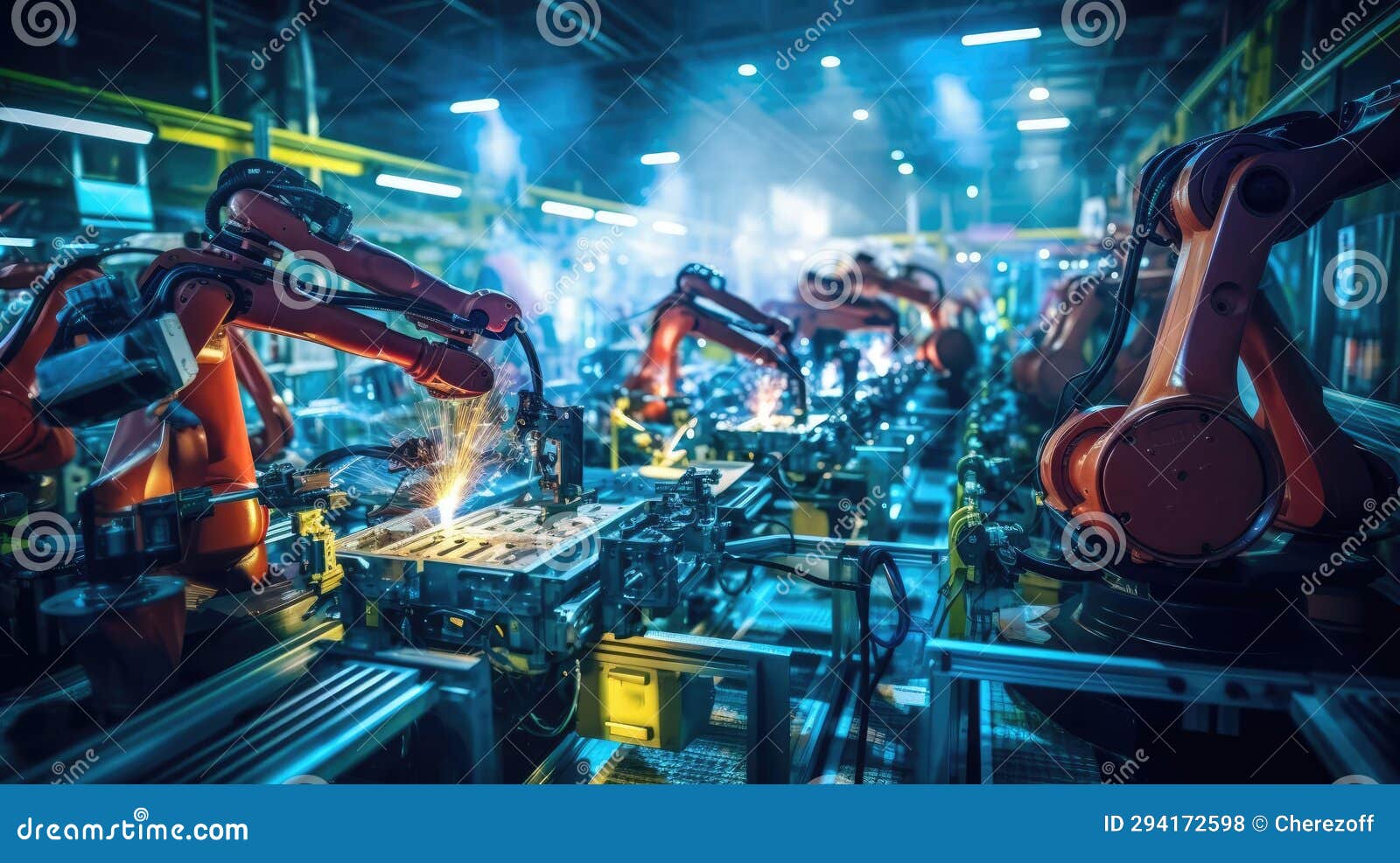 High-tech Factory with Robots Stock Photo - Image of manufacturing ...