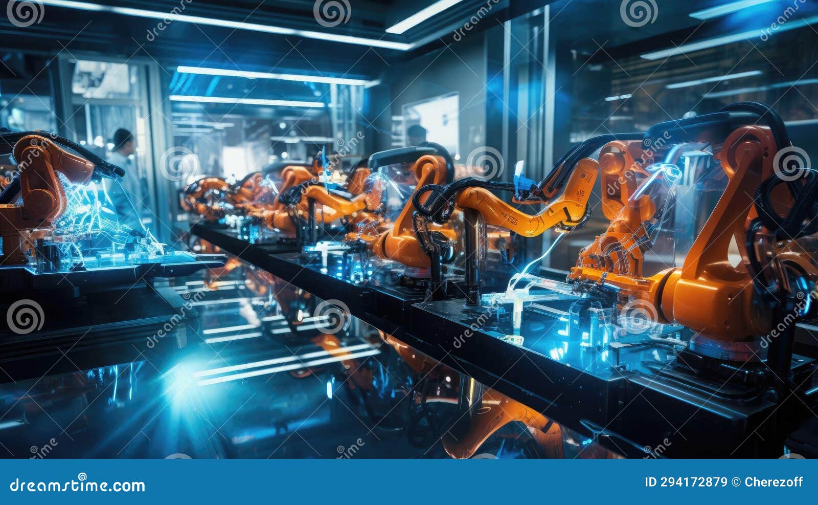 High-tech Factory with Robots Stock Image - Image of automated, robot ...