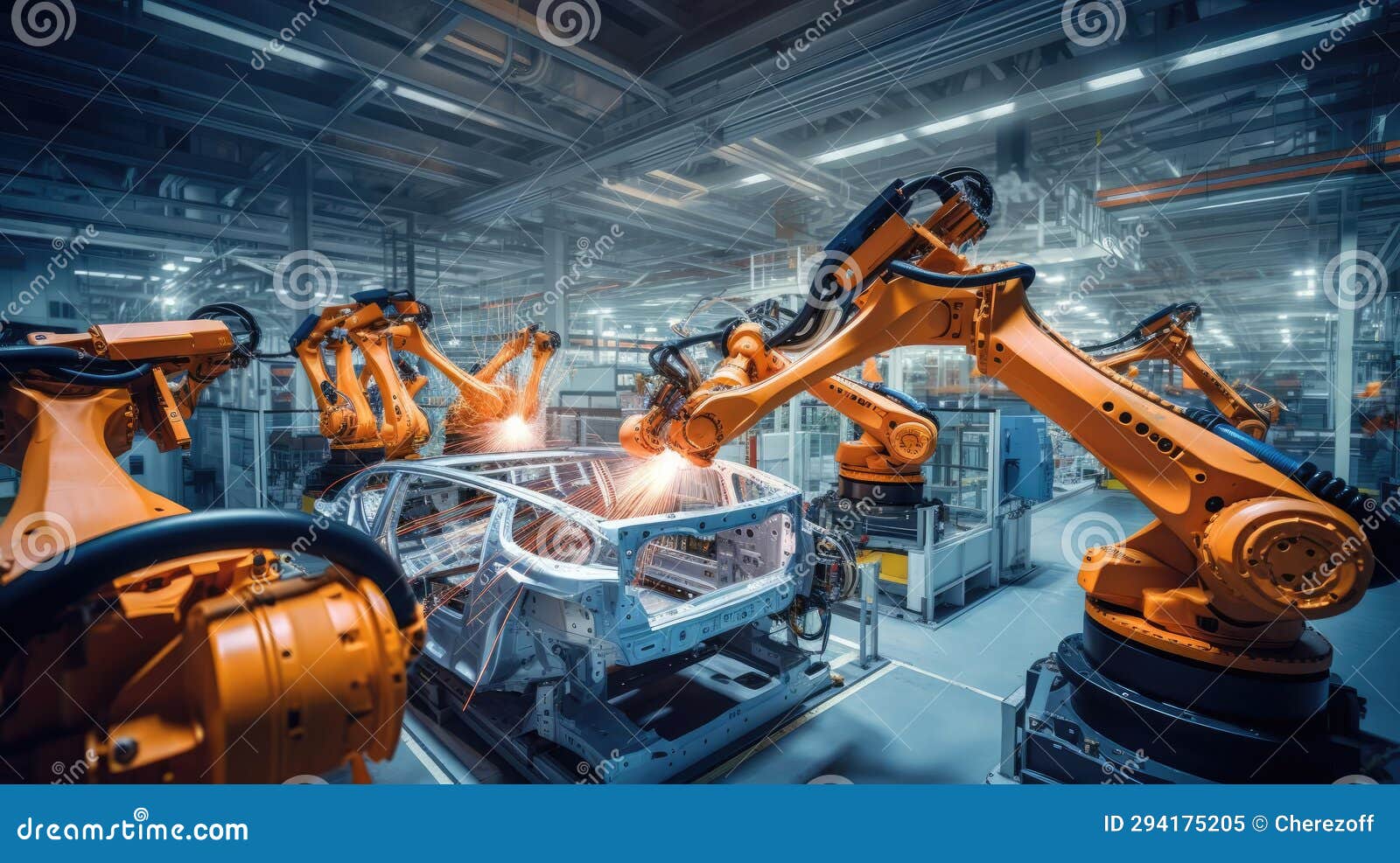 High-tech Factory with Robots Stock Image - Image of robot, future ...